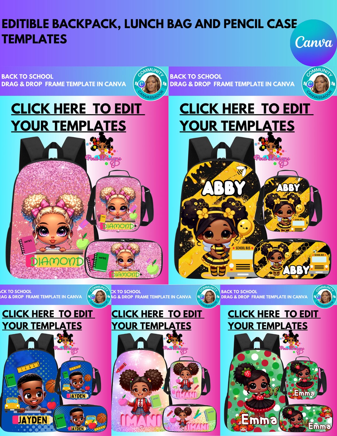 Editable Back to School Backpack, Lunch Bag & Pencil Case Canva ...