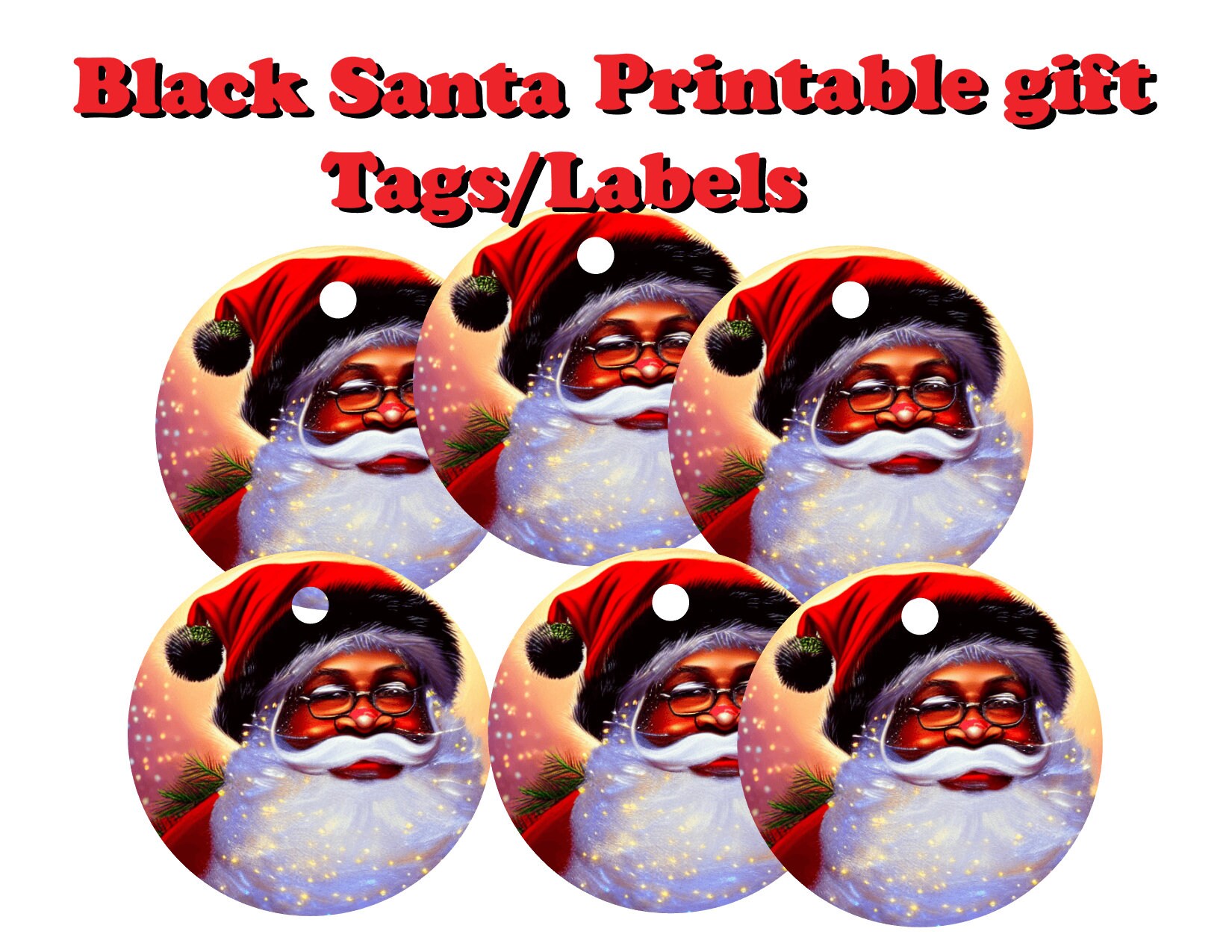 Printable Black Santa Labels, Gift Tags ,circle Labels. Christmas ...