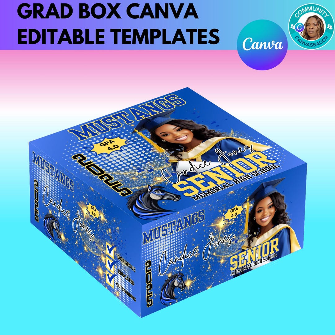 Grad Box Canva Template, Graduation Box Editable, Canva Template, - Etsy