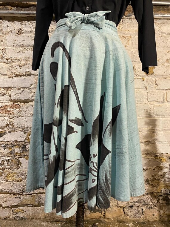 1940s/1950s light blue fleck wrap circle skirt with b… - Gem