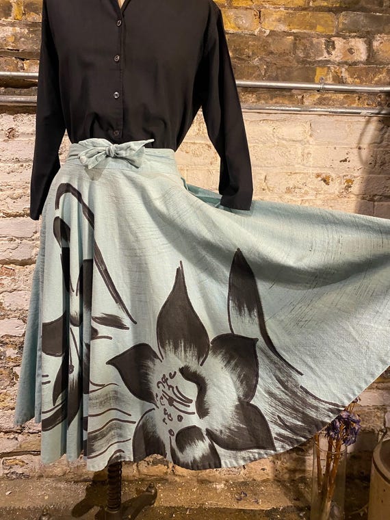 1940s/1950s light blue fleck wrap circle skirt with b… - Gem