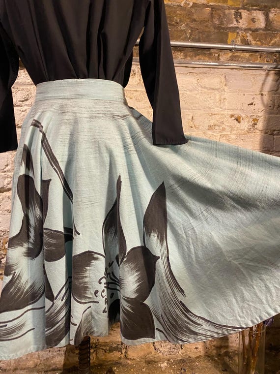 1940s/1950s light blue fleck wrap circle skirt with b… - Gem