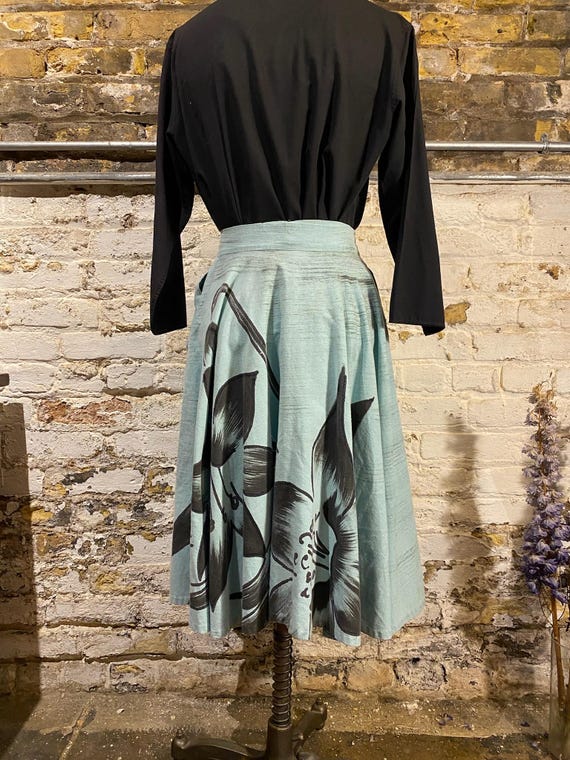 1940s/1950s light blue fleck wrap circle skirt with b… - Gem