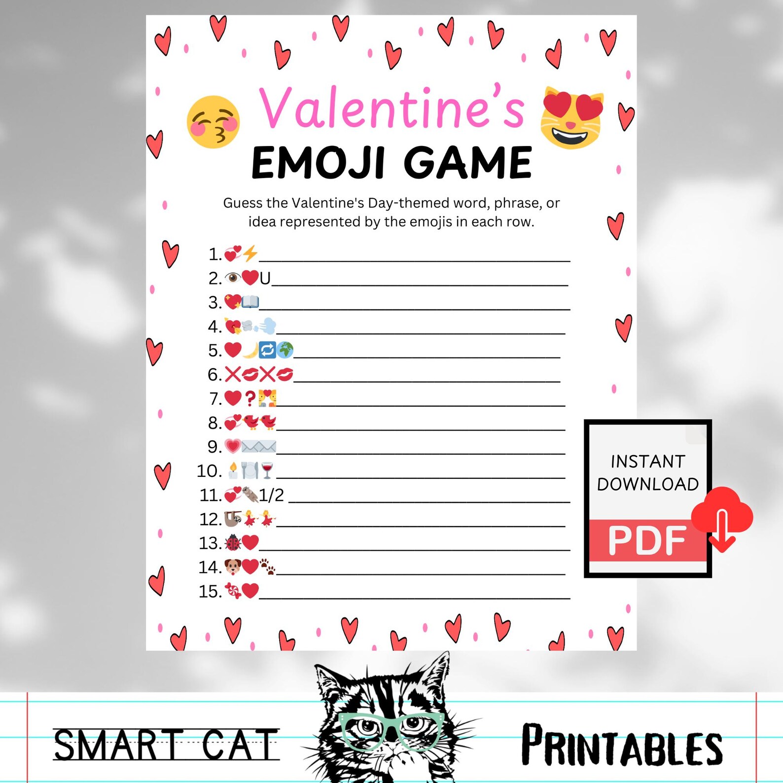 Valentine's Day Emoji Game, Printable Valentines Day Activity for ...