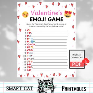 Valentine's Day Emoji Game, Printable Valentines Day Activity for ...