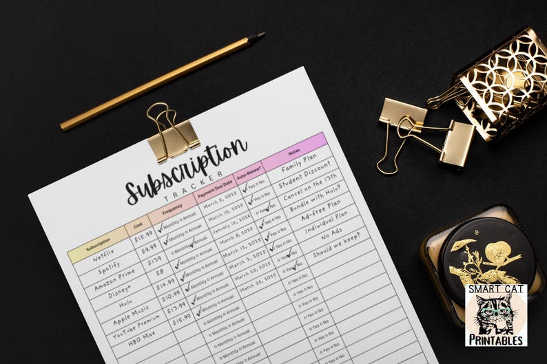 Printable Subscription Tracker PDF File, Easy Budget Template ...