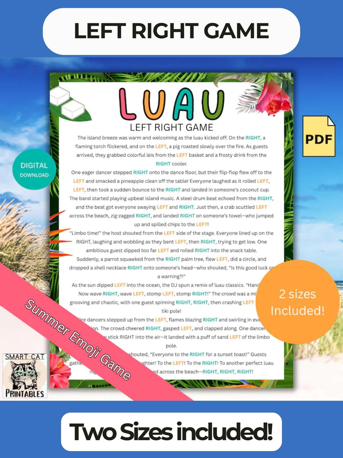Fun Luau Left Right Game Printable, Pass the Prize Luau Party Story ...
