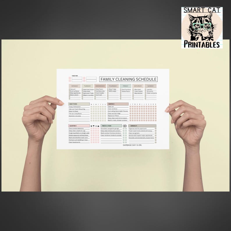 Printable Family Cleaning Planner, Cleaning Checklist Daily Monthly ...