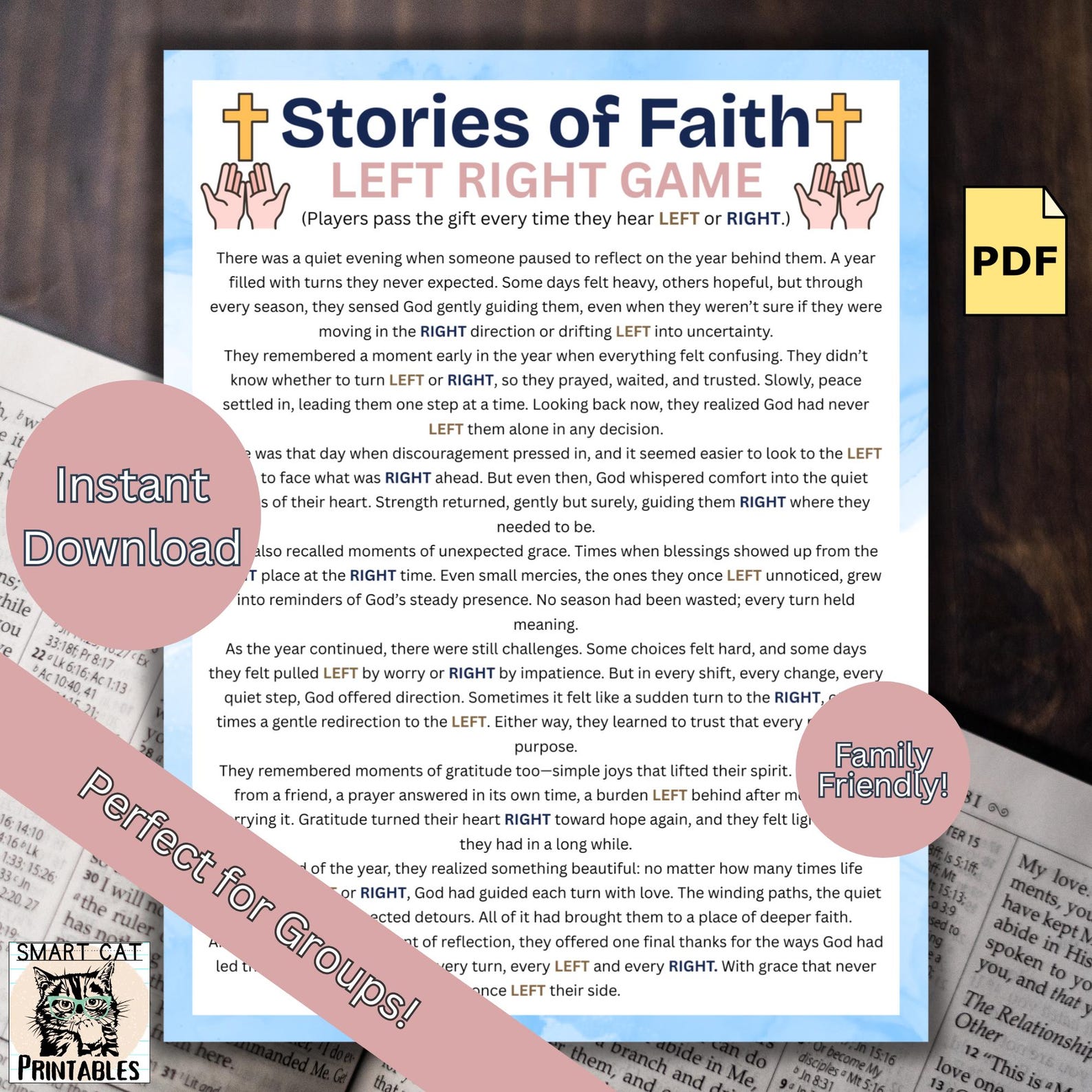 Stories of Faith Left Right Game Printable, Christian Gift Exchange ...
