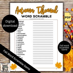 Fun Autumn Word Scramble, Fall Printable Game, Thanksgiving Activity ...