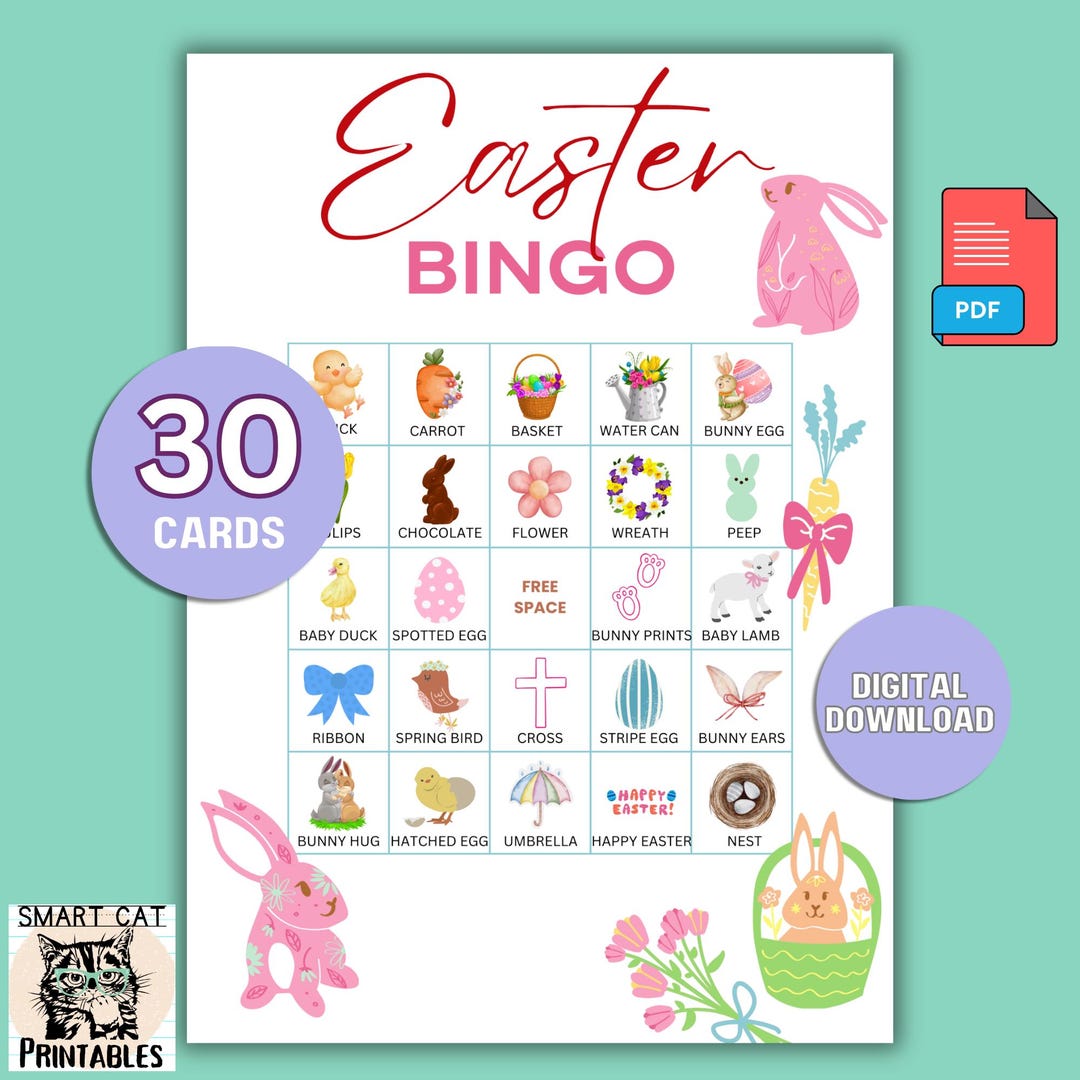 Easter Bingo, 30 PRINTABLE Easter Bingo Cards Game, Activity for Kids ...