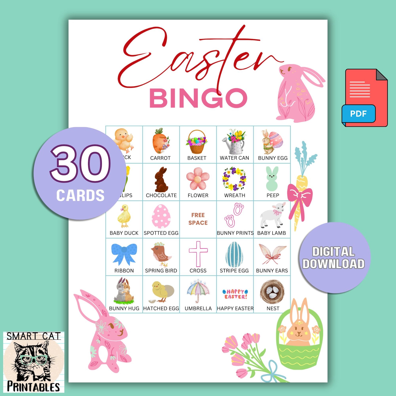 Easter Bingo, 30 PRINTABLE Easter Bingo Cards Game, Activity for Kids ...