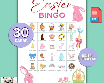 Easter Bingo, 30 PRINTABLE Easter Bingo Cards Game, Activity for Kids ...