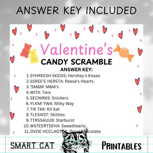 Valentine's Day Candy Word Scramble Game, Fun Kids School Valentine ...