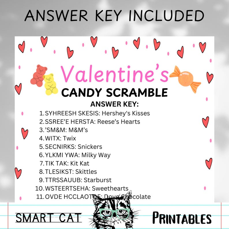 Valentine's Day Candy Word Scramble Game, Fun Kids School Valentine ...