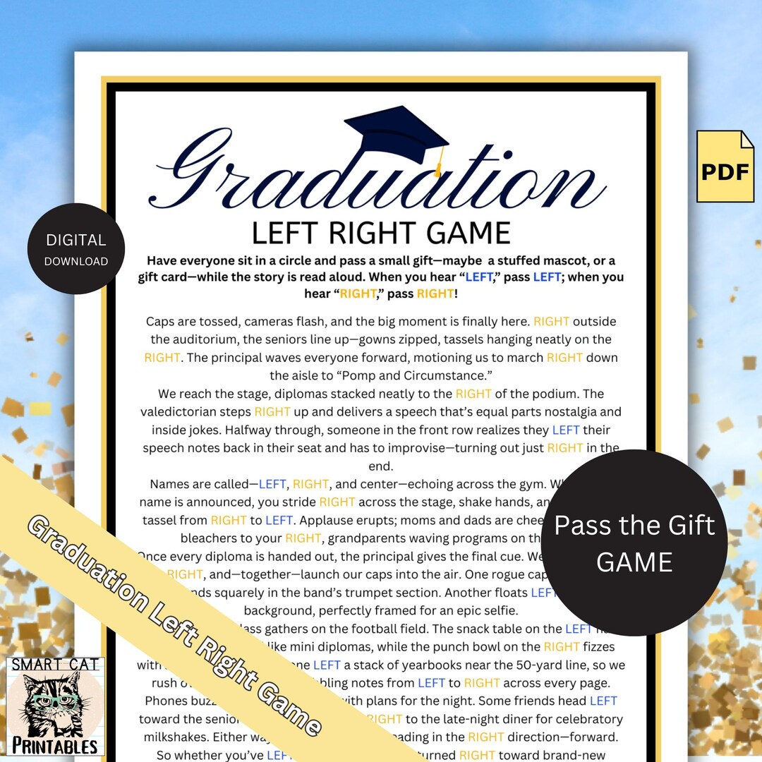 Fun Graduation Left Right Game PDF, Printable Grad Party Game, Pass the ...