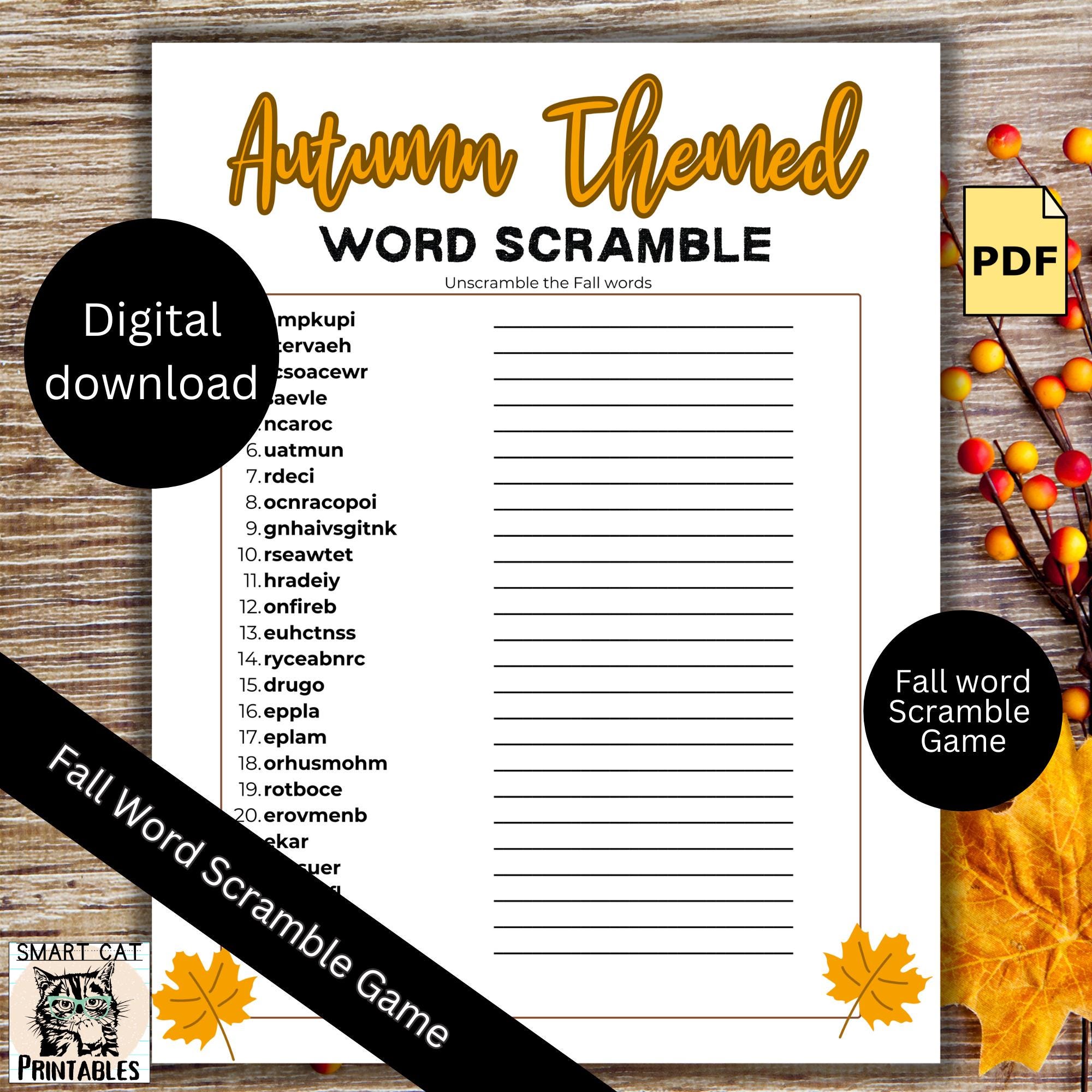 Fun Autumn Word Scramble, Fall Printable Game, Thanksgiving Activity ...