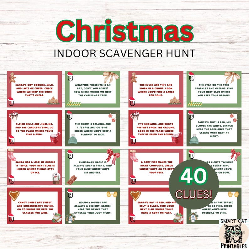 Indoor Printable Christmas Treasure Hunt, Christmas Scavenger Hunt ...