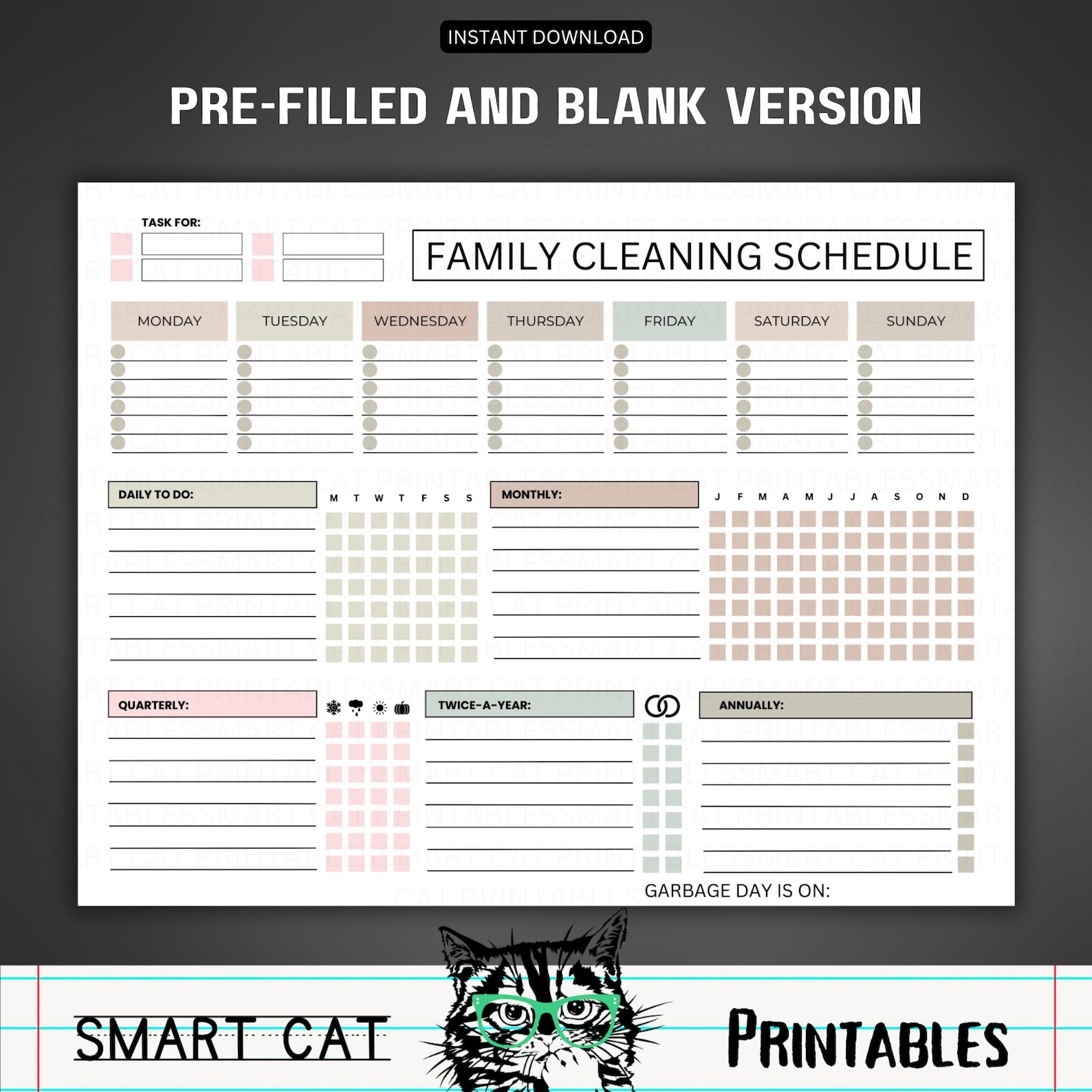 Printable Family Cleaning Planner, Cleaning Checklist Daily Monthly ...