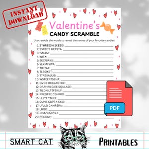 Valentine's Day Candy Word Scramble Game, Fun Kids School Valentine ...