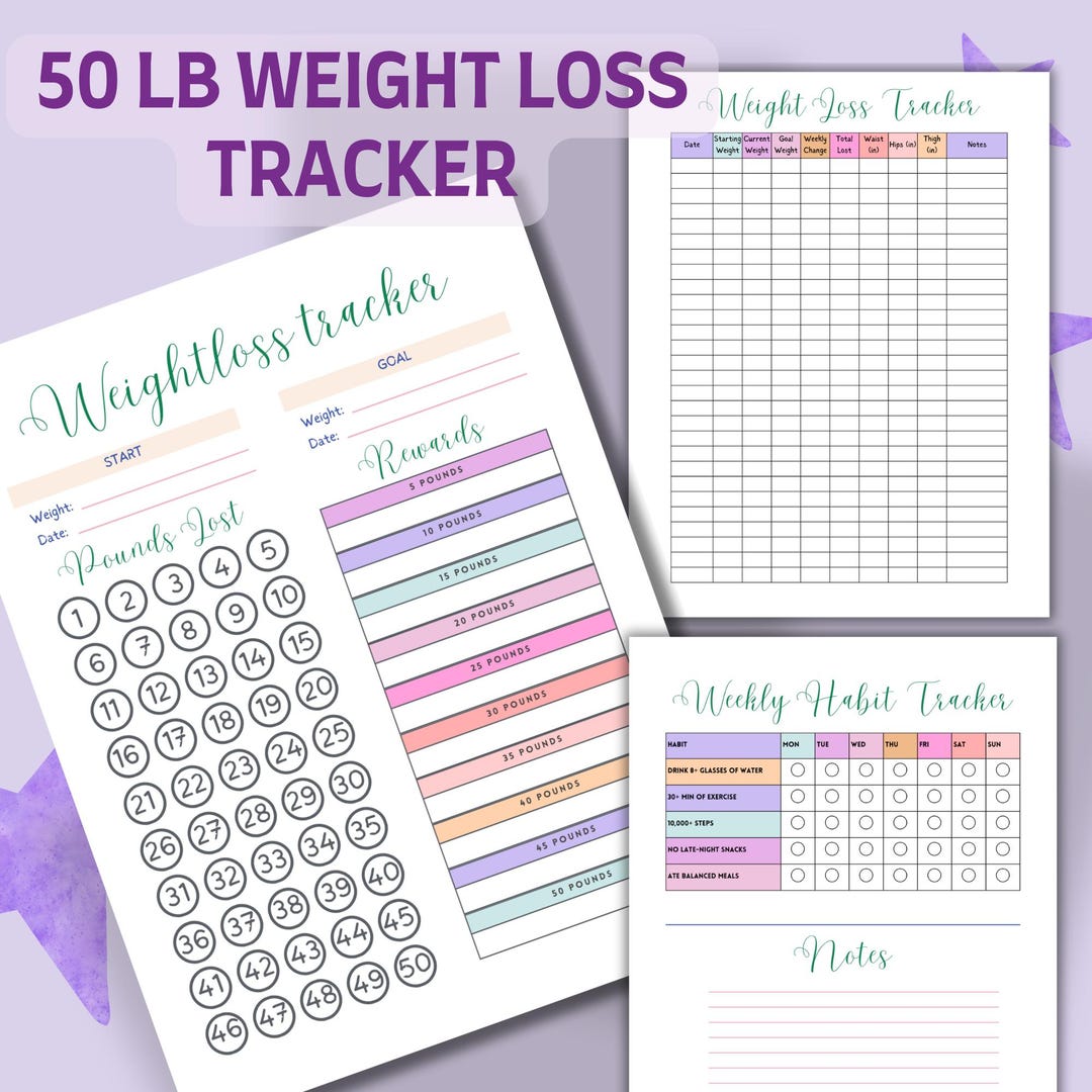 Printable Weight Loss Tracker PDF, Lose 50 Pounds, Weight Loss Reward ...