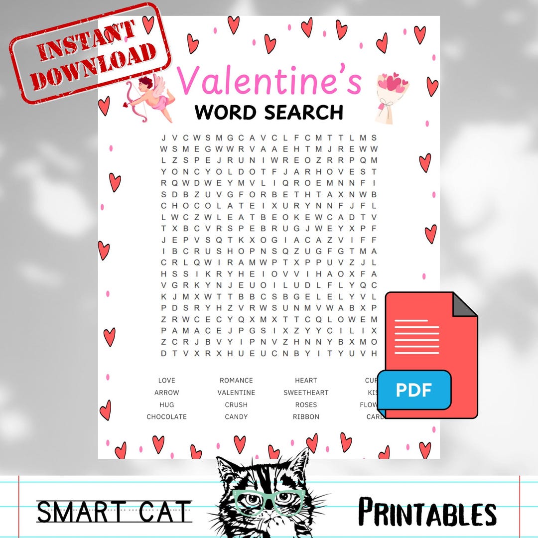 Valentines Day Word Search, Printable Valentines Day Activity Game ...