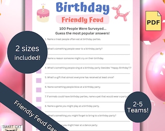 Fun Birthday Friendly Feud Game Printable | Birthday Party Trivia for ...