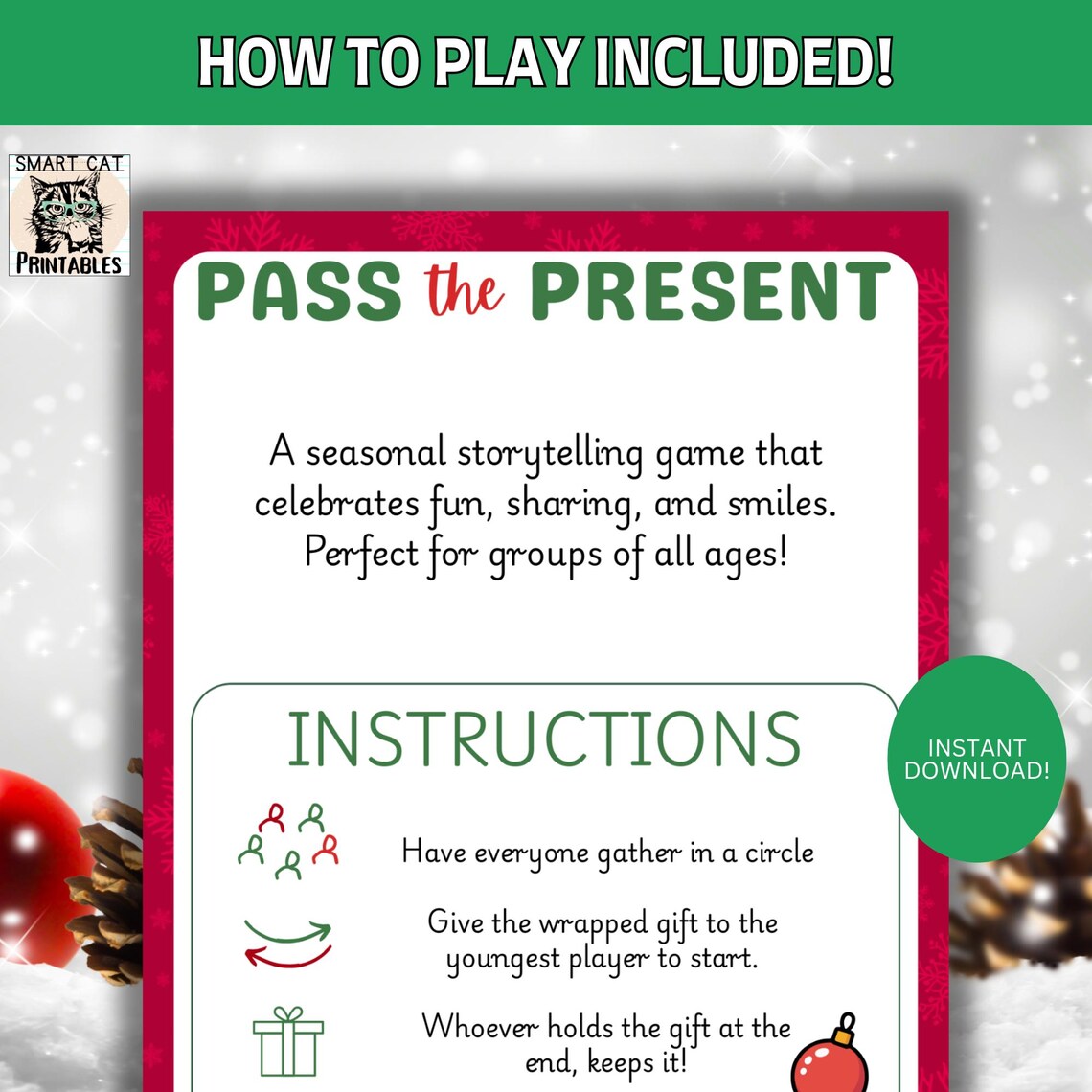 Christmas Pass the Present Game Printable, Christmas Party Game, Adults ...