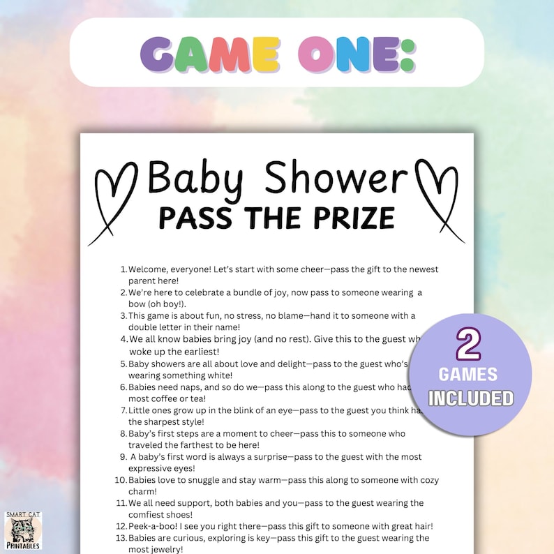 Pass the Gift Game PDF, Baby Shower Pass the Prize, Fun Baby Shower ...