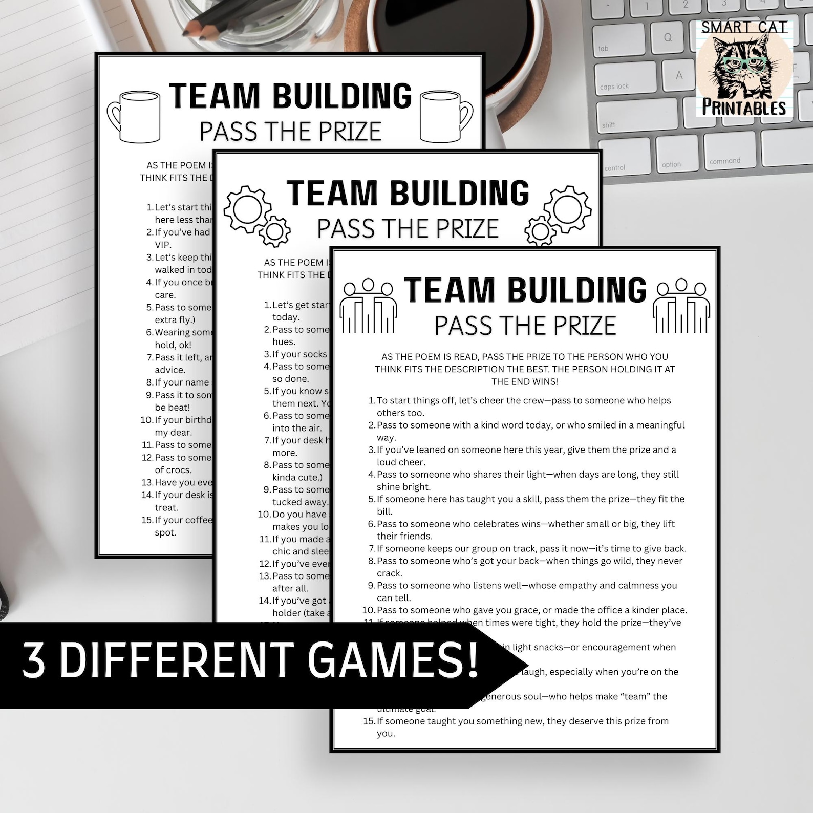 Fun Team Building Office Game Printable, 3 PASS THE PRIZE Games ...
