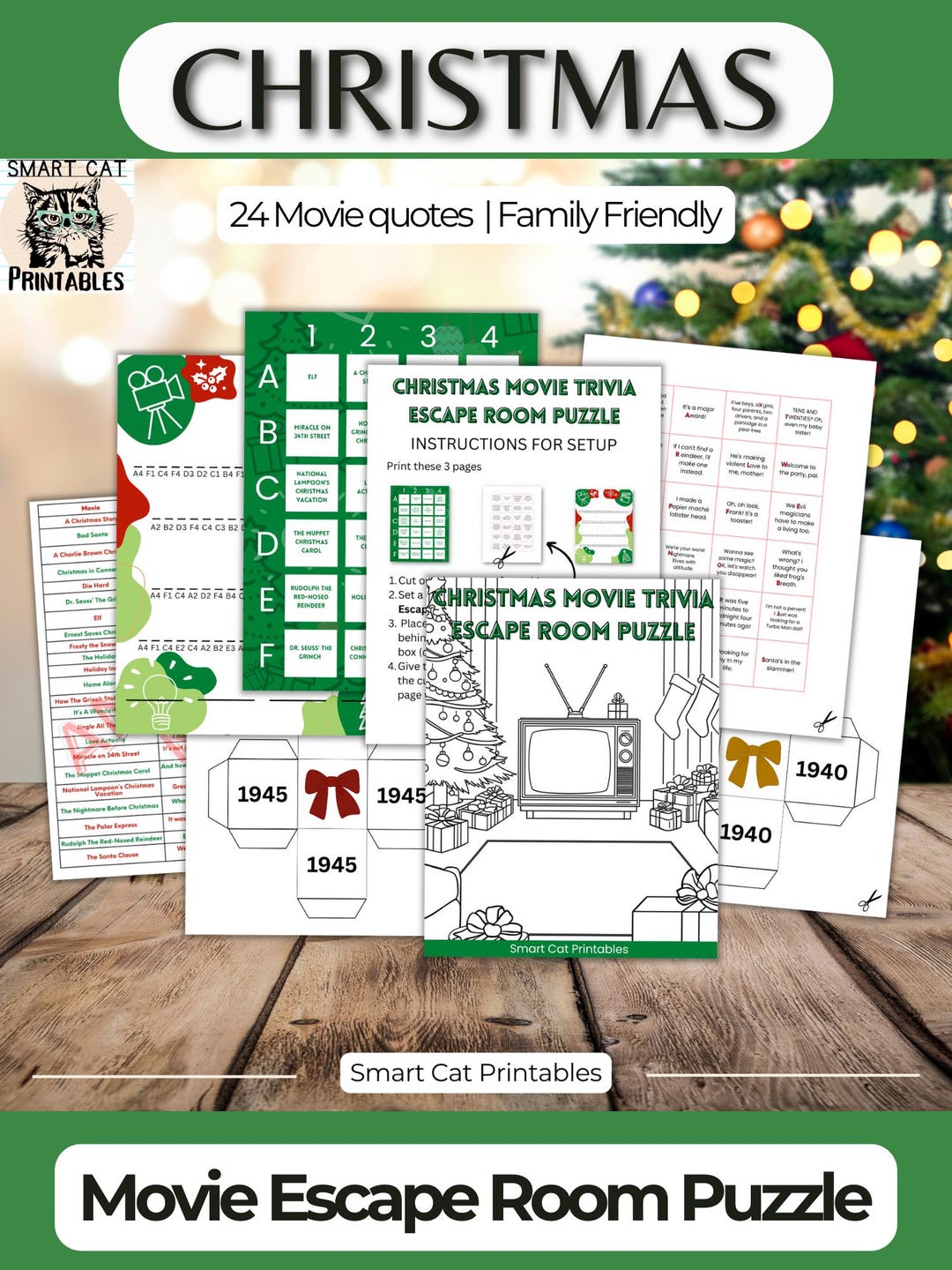 Fun Christmas Escape Room Game, Printable Christmas Movie Quote Trivia ...