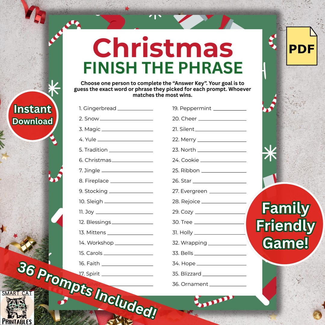 Christmas Finish the Phrase Game, Fun Holiday Party Printable for Kids ...