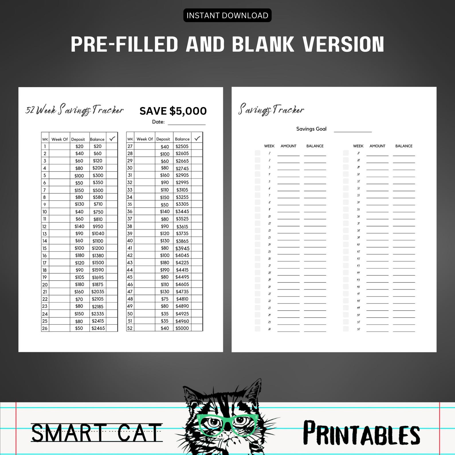 52 Week Savings Challenge, 5000 Savings Challenge Tracker, Money ...