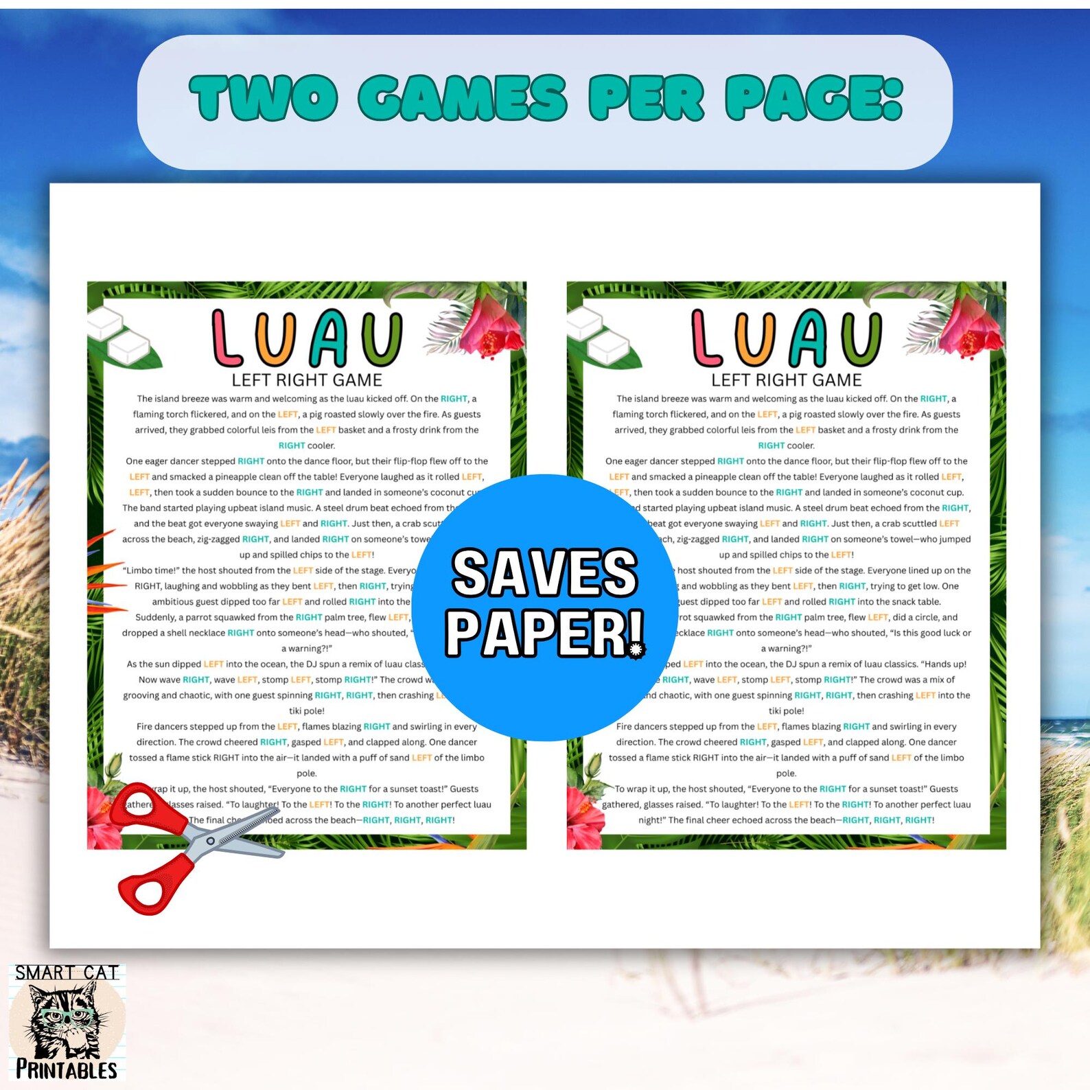 Fun Luau Left Right Game Printable, Pass the Prize Luau Party Story ...