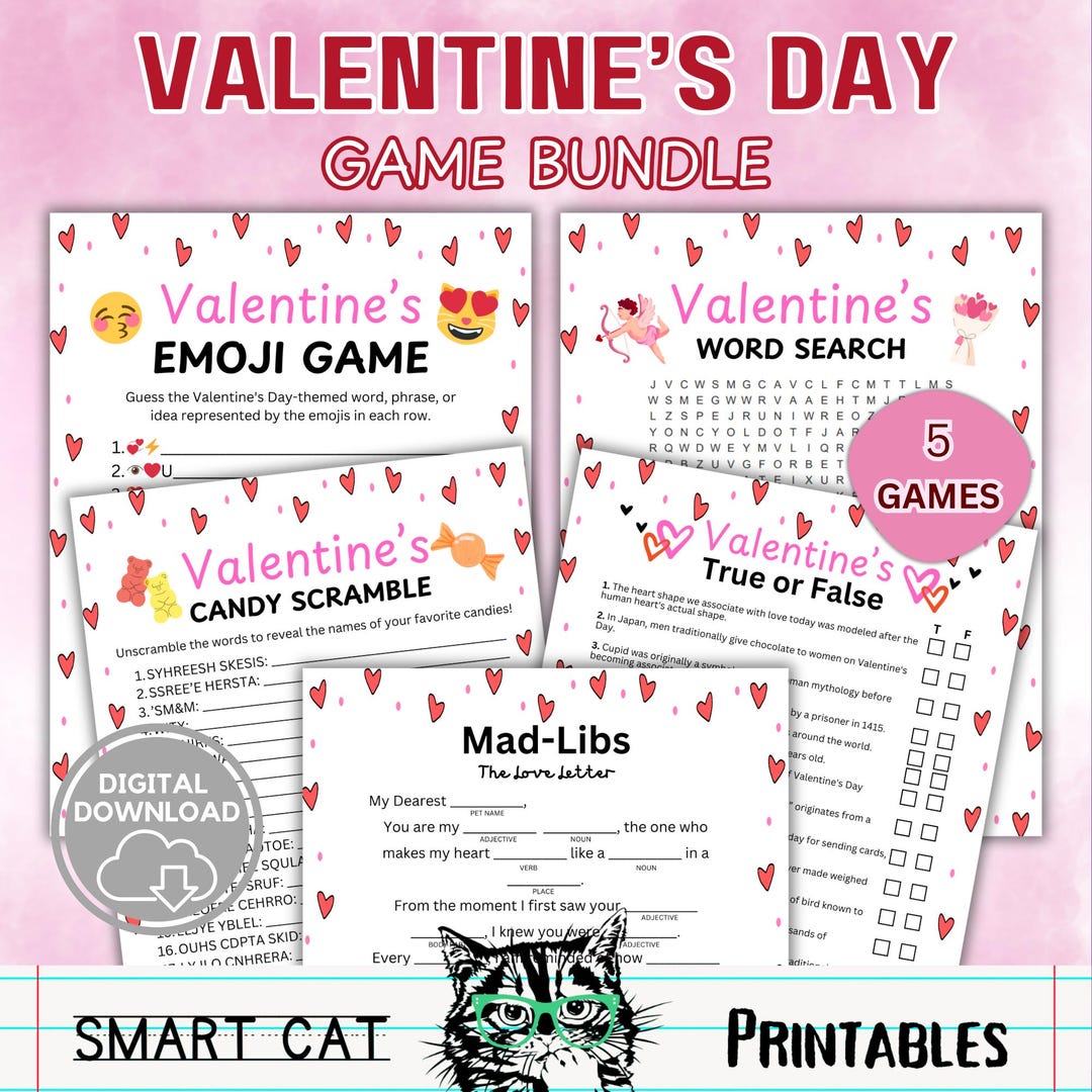 Valentines Day Printable Games Bundle, Valentine's Day Trivia Couples ...