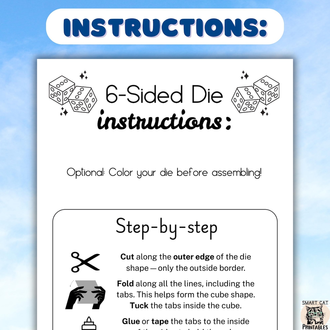 Printable Dice Template PDF, Paper Dice Craft, DIY Origami Cube, Cut ...