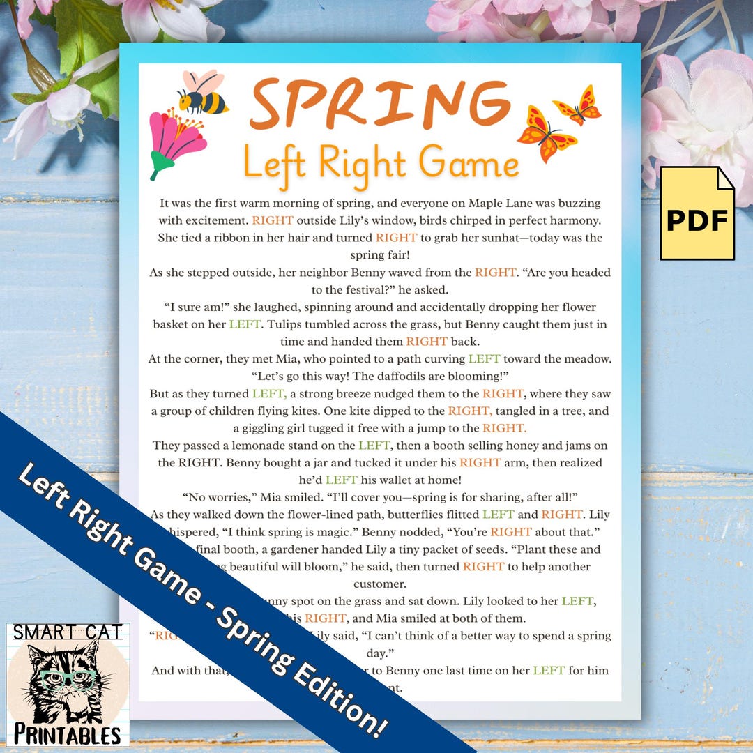 Spring Left Right Game Printable PDF, Spring Party Game for Kids ...
