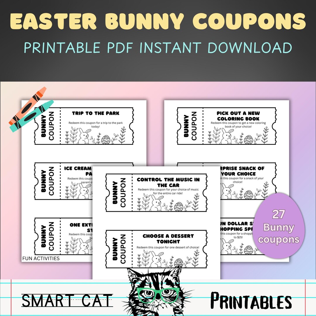 Printable Easter Coupon PDF, Kids Coloring Bunny Coupons for Easter ...