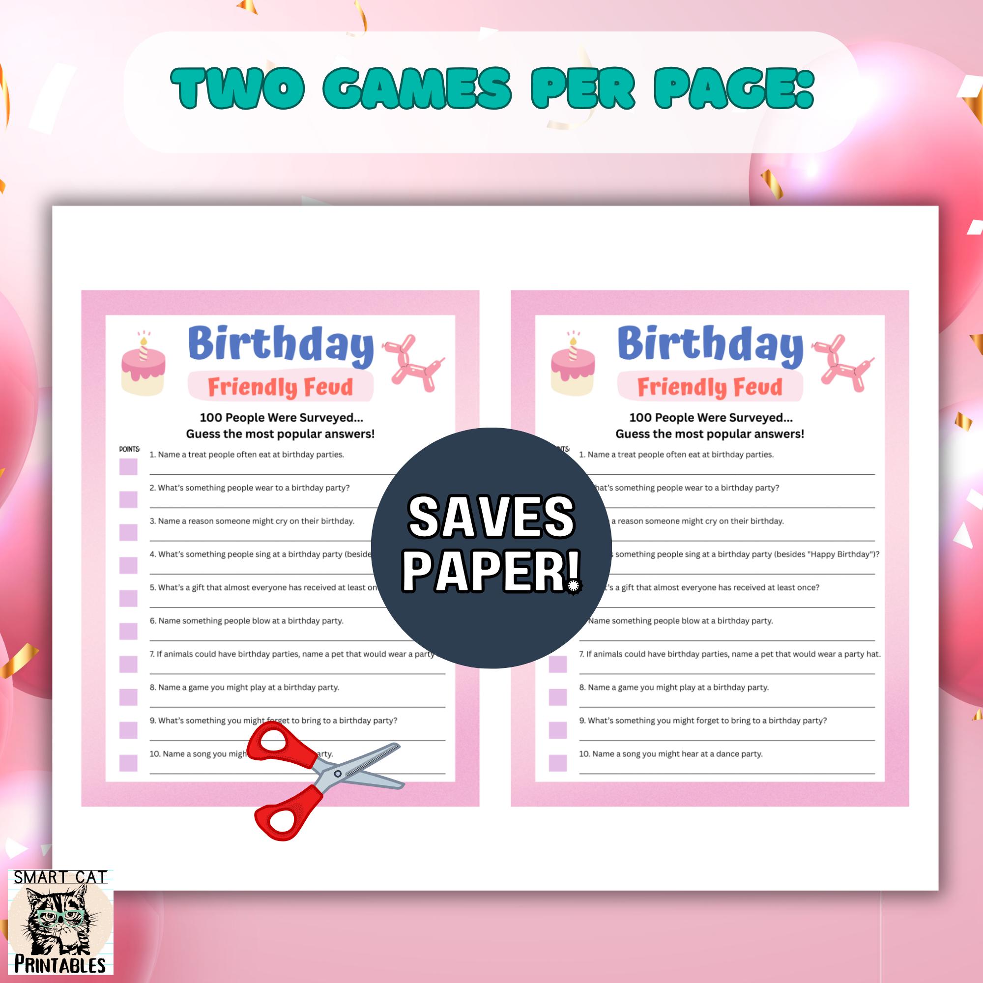 Fun Birthday Friendly Feud Game Printable | Birthday Party Trivia for ...