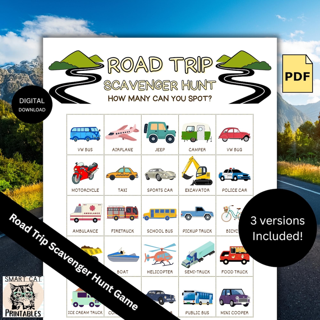 Run Road Trip Scavenger Hunt for Kids, Car Ride Game Printable, Road ...