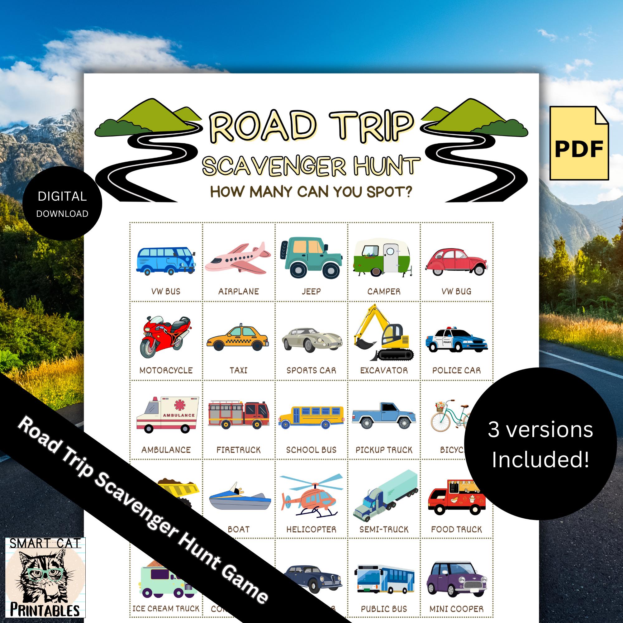 Run Road Trip Scavenger Hunt for Kids, Car Ride Game Printable, Road ...