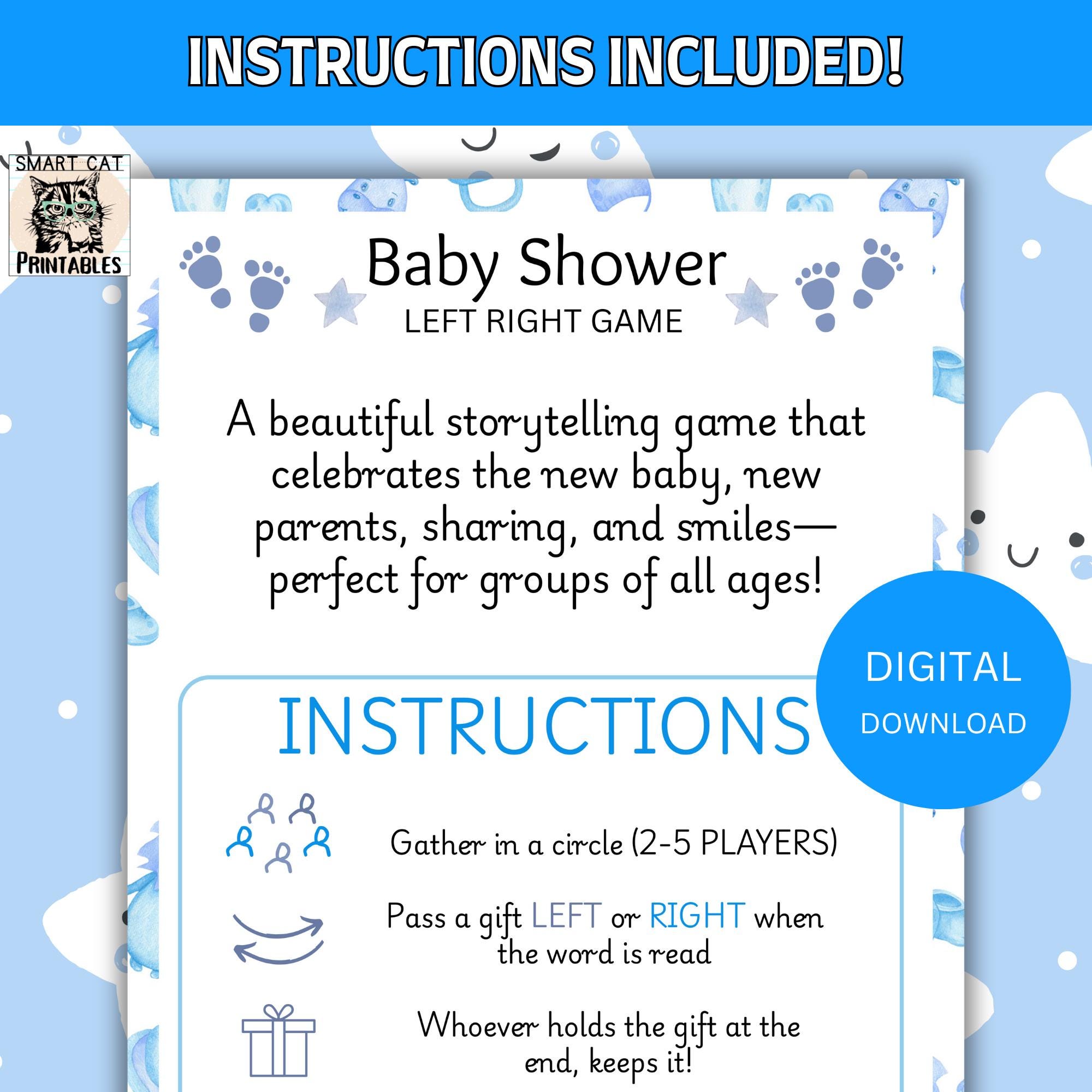 Fun Left Right Baby Shower Game Printable, Pass the Gift Poem, Blue ...