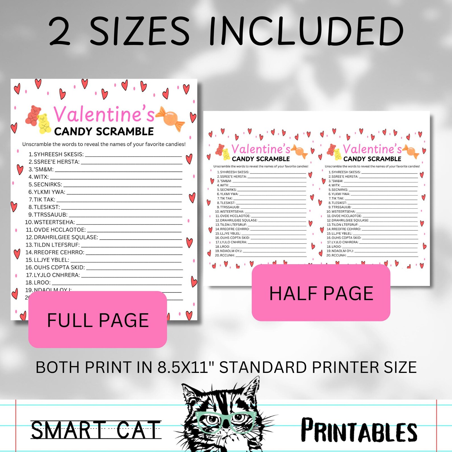 Valentine's Day Candy Word Scramble Game, Fun Kids School Valentine ...