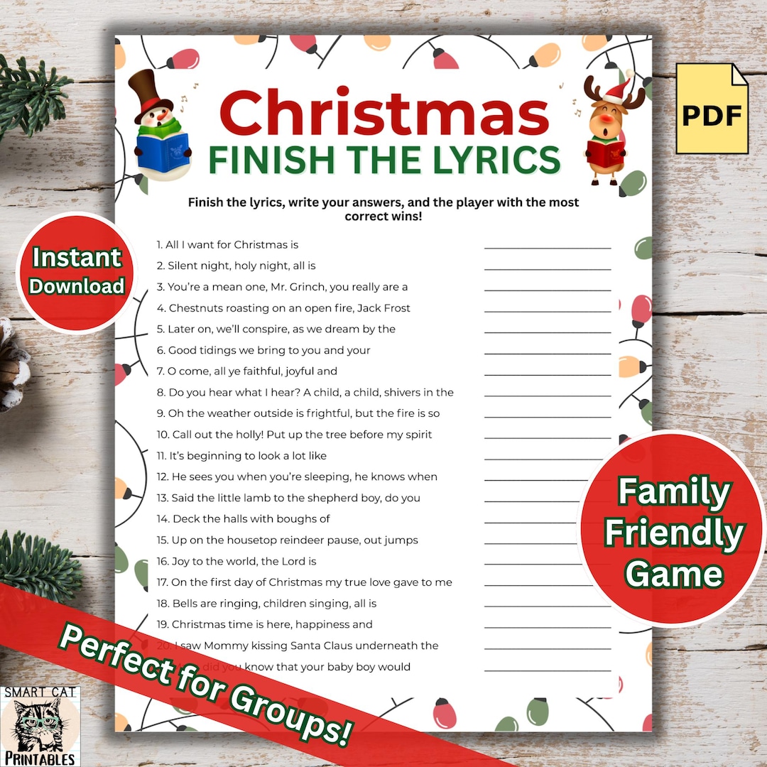 Fun Christmas Finish the Lyrics Game, Holiday Music Trivia Printable ...