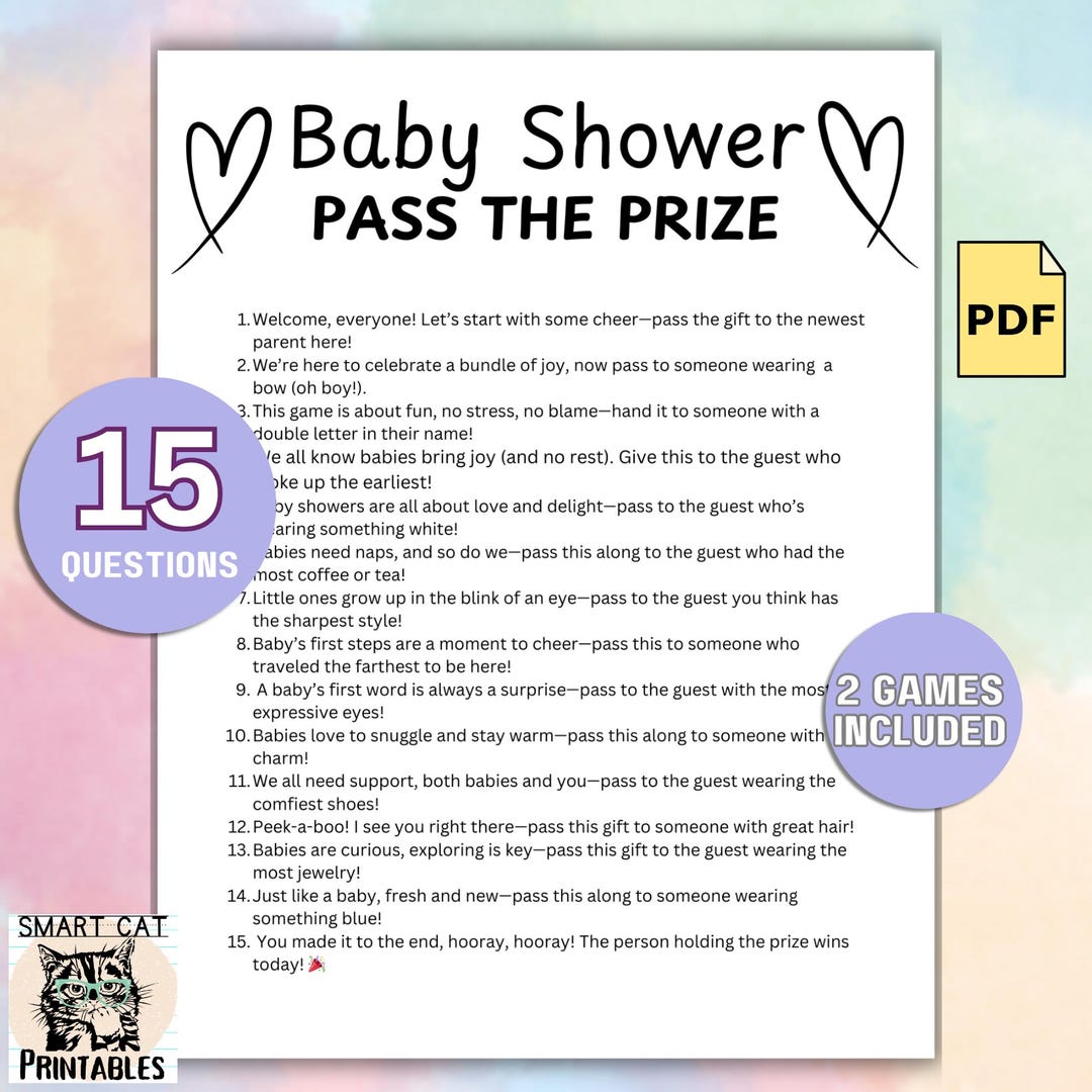 Pass the Gift Game PDF, Baby Shower Pass the Prize, Fun Baby Shower ...