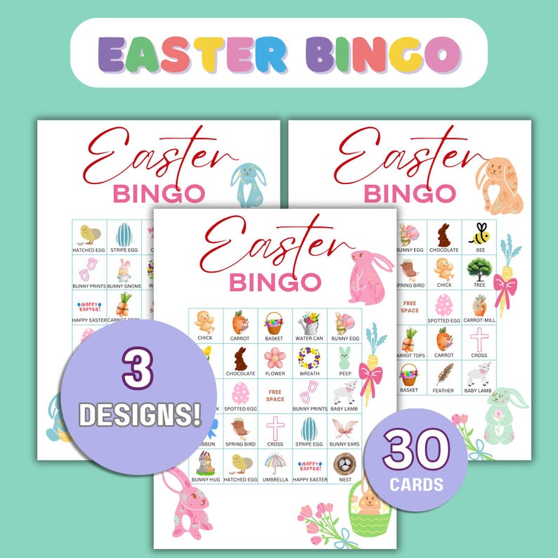 Easter Bingo, 30 PRINTABLE Easter Bingo Cards Game, Activity for Kids ...