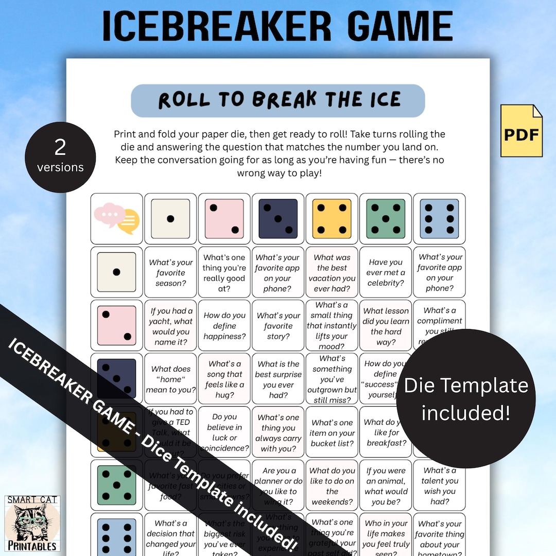 Printable Icebreaker PDF Game, Team Building Game, Roll & Tell Game ...
