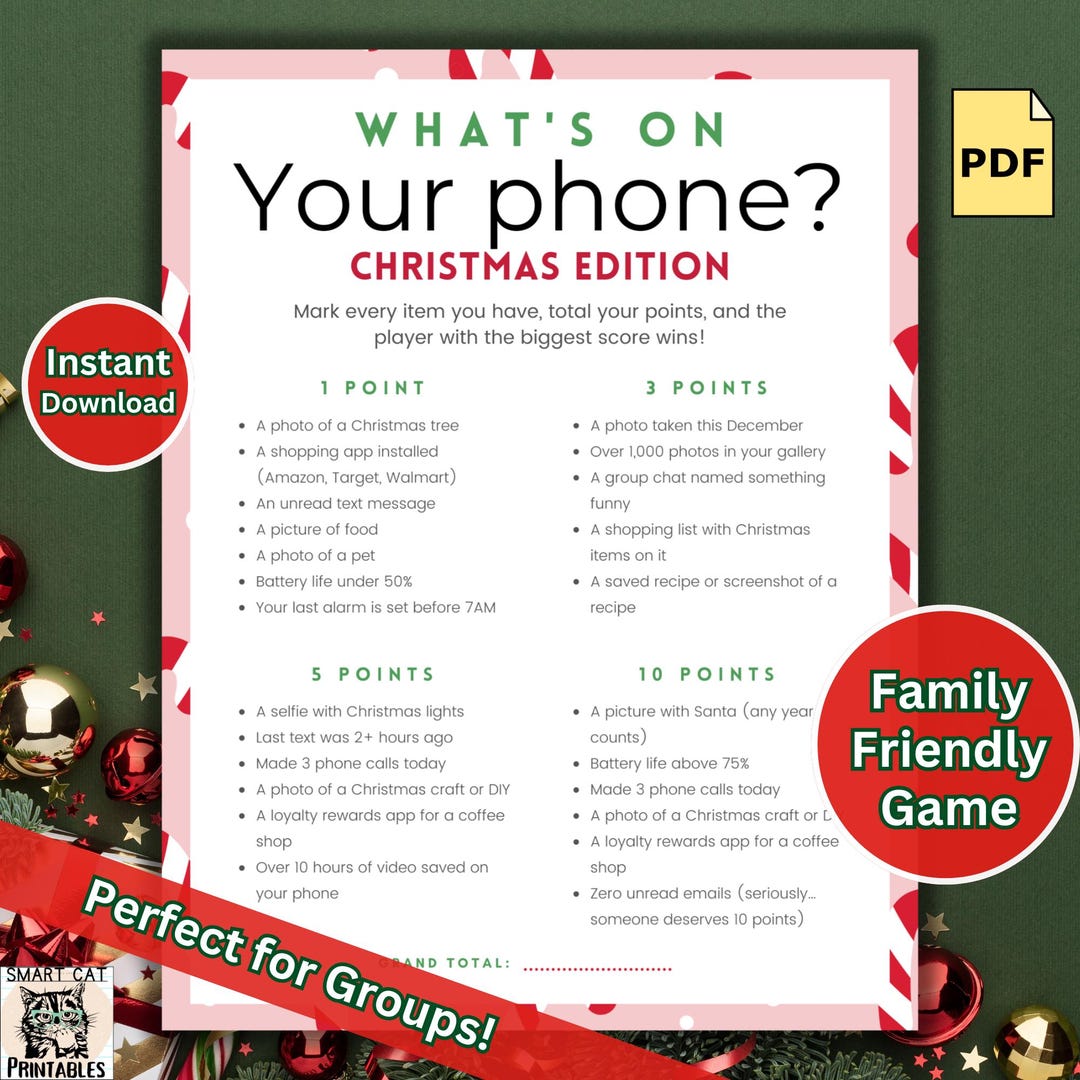 What’s on Your Phone Christmas Game, Holiday Party Printable, Fun ...