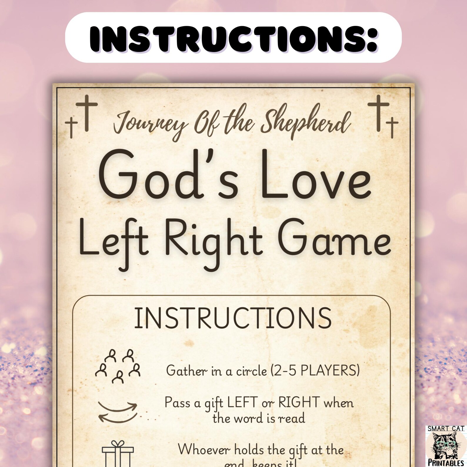 Rustic Gods Love Left Right Game PDF, 2-5 Player Sunday School Bible ...