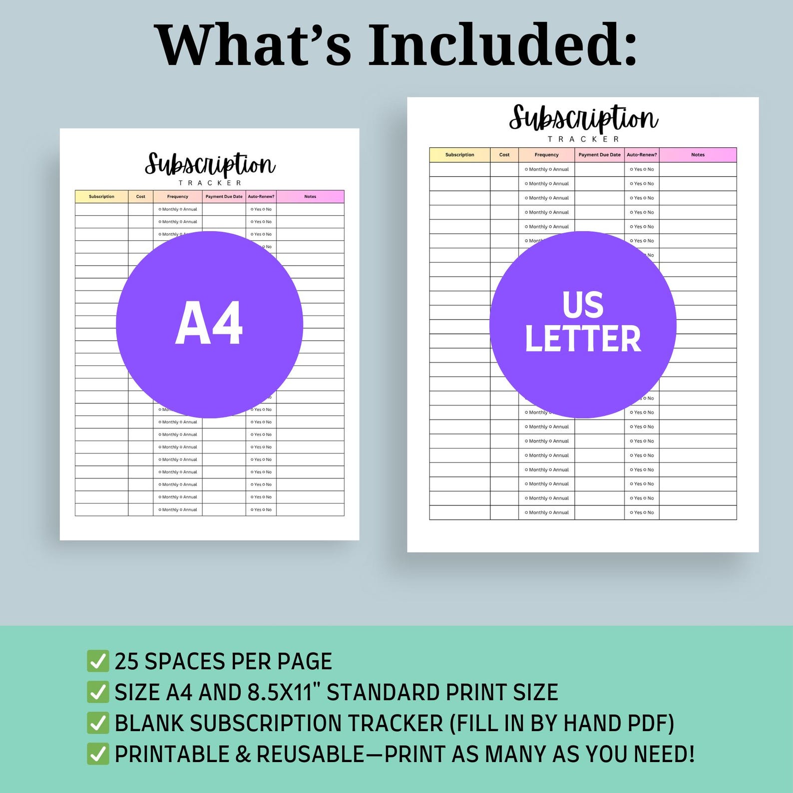 Printable Subscription Tracker PDF File, Easy Budget Template ...